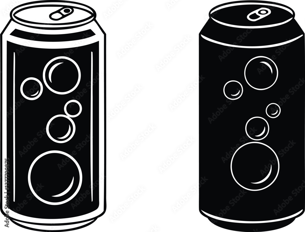 Black and white vector illustration of two soda cans with carbonated ...