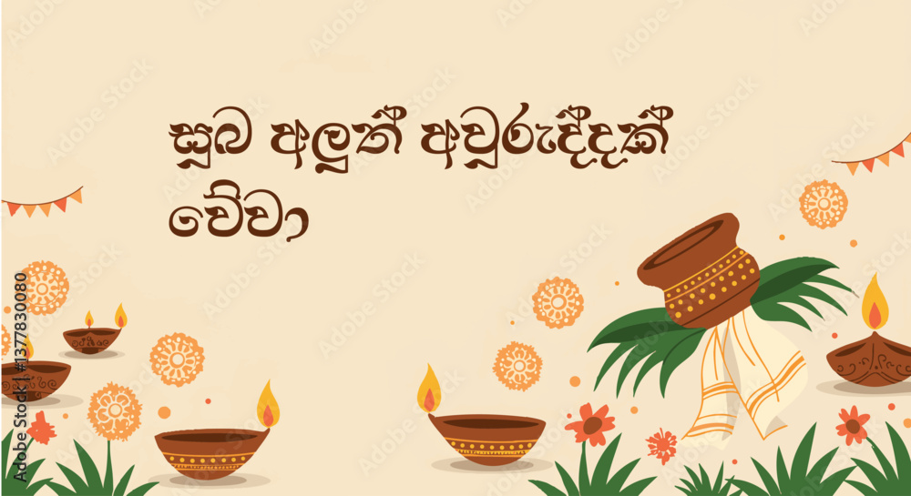 Sinhala Tamil New Year Cultural Festival Vector Illustration Avurudu ...