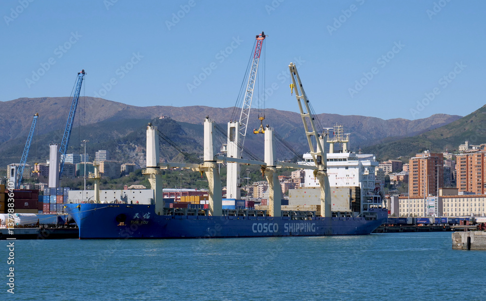 Genoa, Italy - march 2025: Cosco Shipping company cargo ship with ...