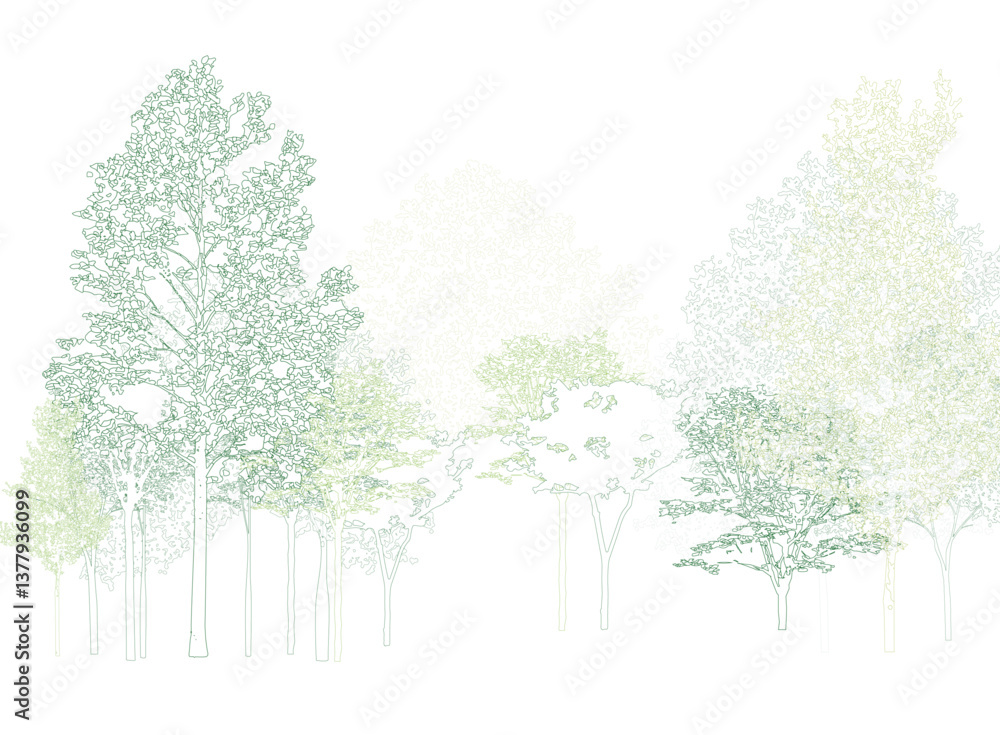 Architectural Drawings, Minimal style cad tree line drawing, Side view ...