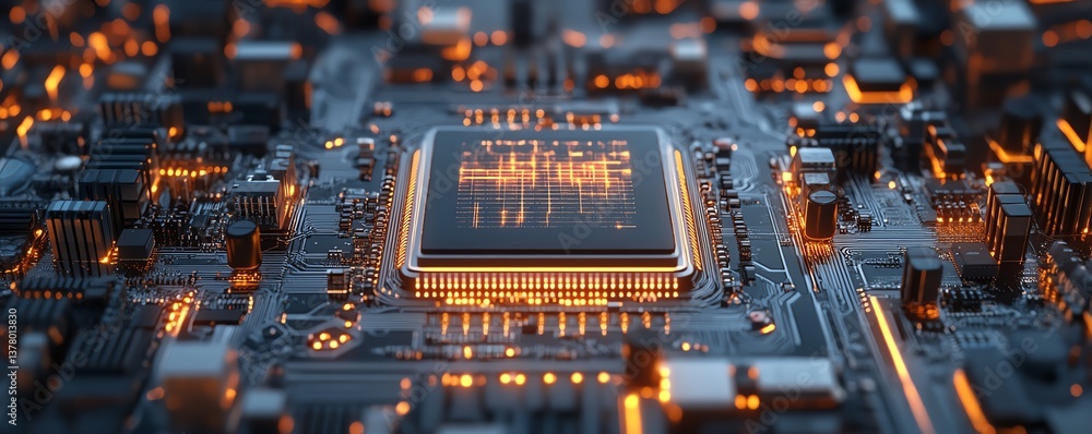 AI Brain Chip, quantum computing integration with neural interface, axon transmission paths ...