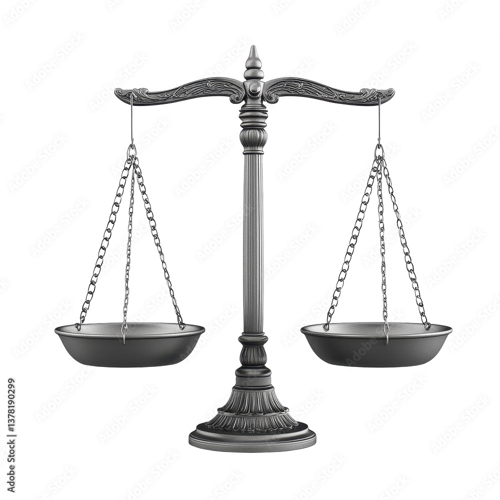 Judgment balance scale isolated on a Transparent background emphasizing ...