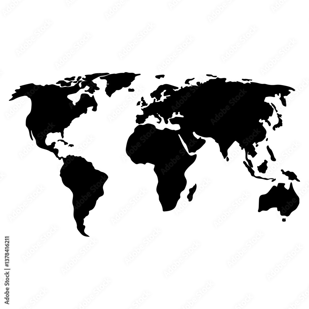Basic Earth Map with Continents - Simplified Global Outline Stock ...
