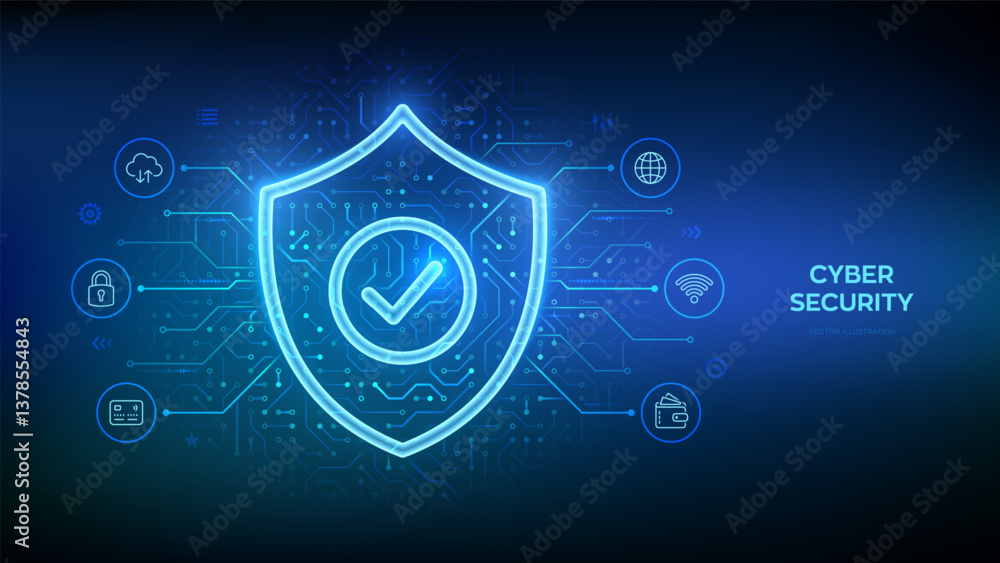 Security shield. Cyber security. Protection shield with Check mark icon ...