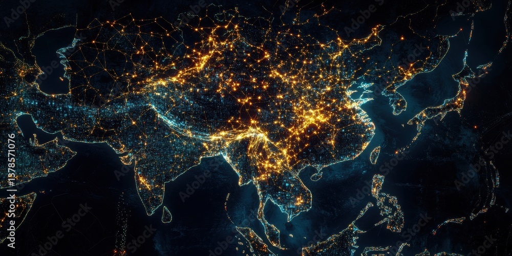 Global Nighttime Urban Light Density Map of Asia Stock Illustration ...