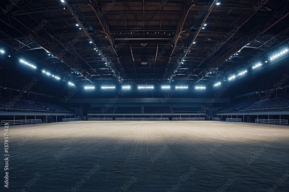 Empty illuminated arena with high ceiling and rows of seats. AI ...