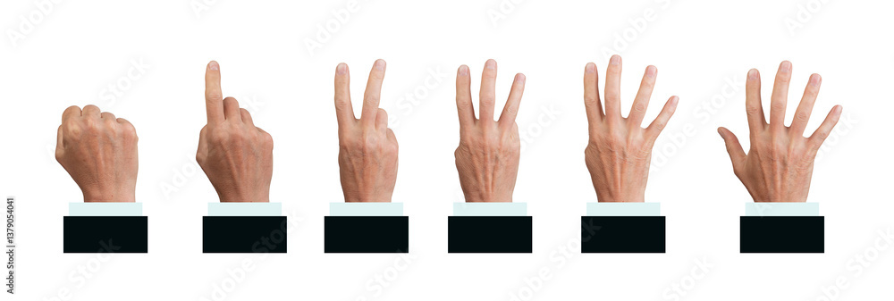 Hand counting set. male business person showing finger progression from ...