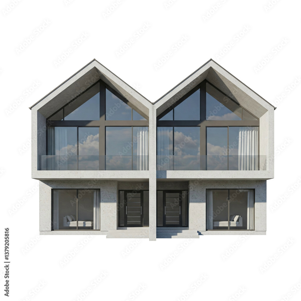 Modern Duplex House with Gable Roofs. clipart isolated on transparent ...