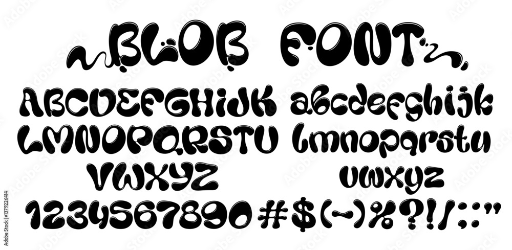 Funky wavy type, liquid bubble font, groovy letters typeface, y2k english alphabet. Abstract ...