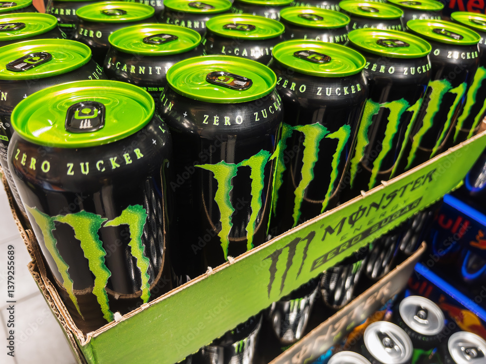 Monster Energy Zero Sugar Cans Displayed in Store Stock Photo | Adobe Stock