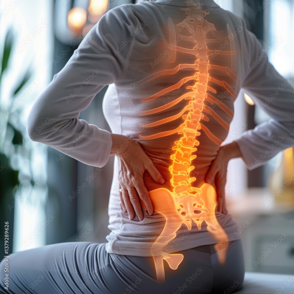Back pain: spinal discomfort, posture strain, nerve pressure, muscular ...