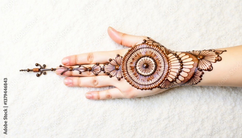 Traditional Indian mehndi design on a white background featuring ...