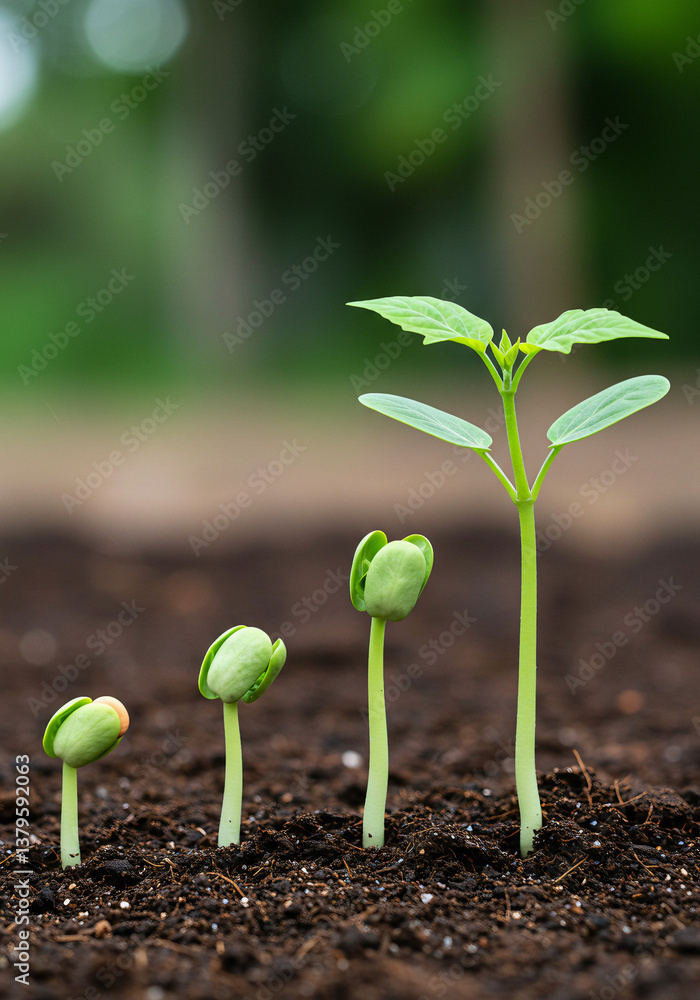 Plant growth stages from seed to mature plant. Seedling evolution ...
