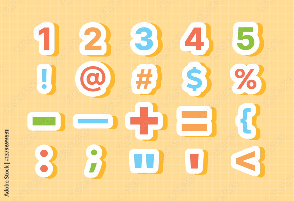 Cute cartoon number and symbol icons for teaching math to kids in ...