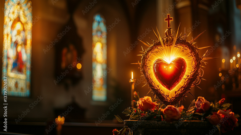 Feast of the Sacred Heart, bright gold to maroon gradient banner ...