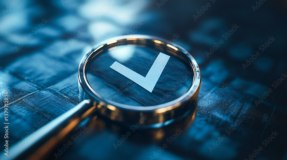 Magnifying glass and checkmark icon Represents document verification ...