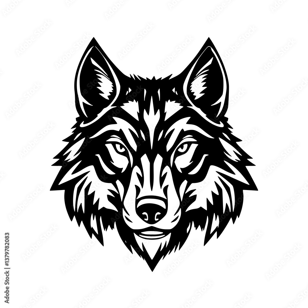 Wolf Face Icon: A strong and stylized wolf's face, in black and white ...
