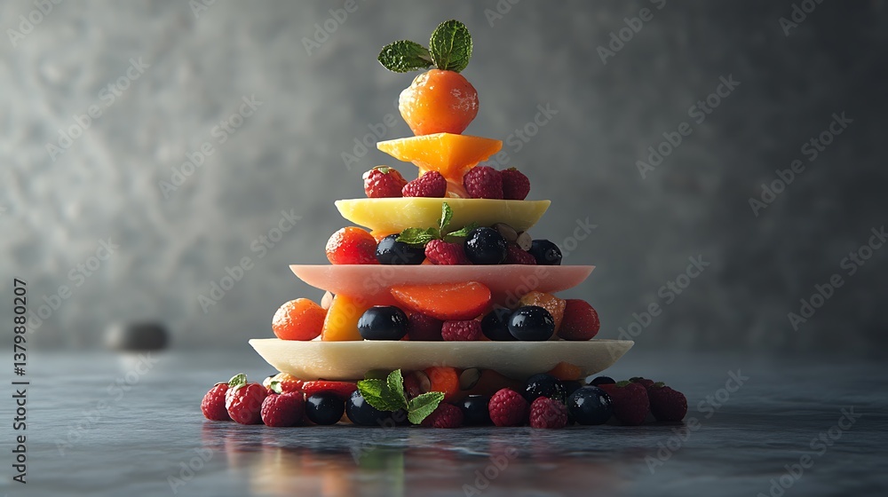 Стоковая иллюстрация «Realistic 3D food pyramid floating in minimal ...