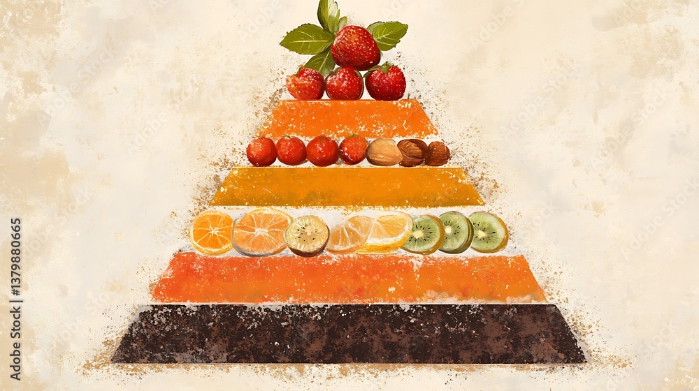 Stock-Illustration „Retro 1970s food pyramid poster, warm orange and ...