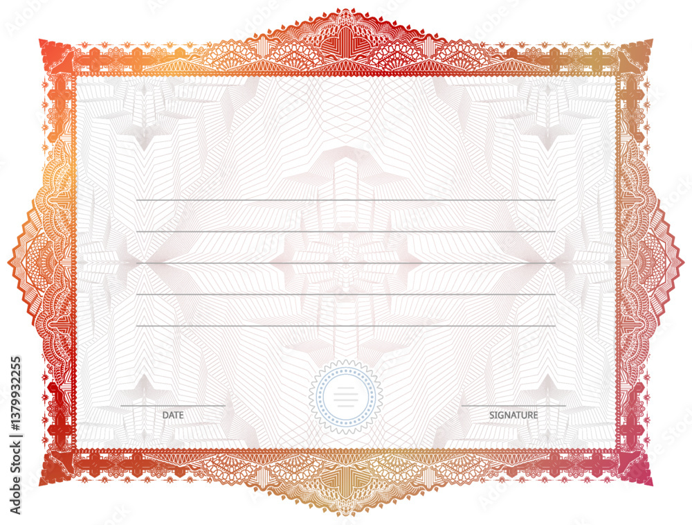 Certificate template with guilloche elements. Red diploma border design ...