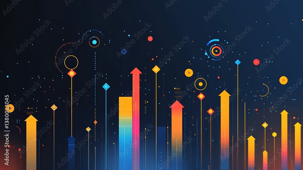 Clean infographic design showing bar chart evolving into arrows with ...