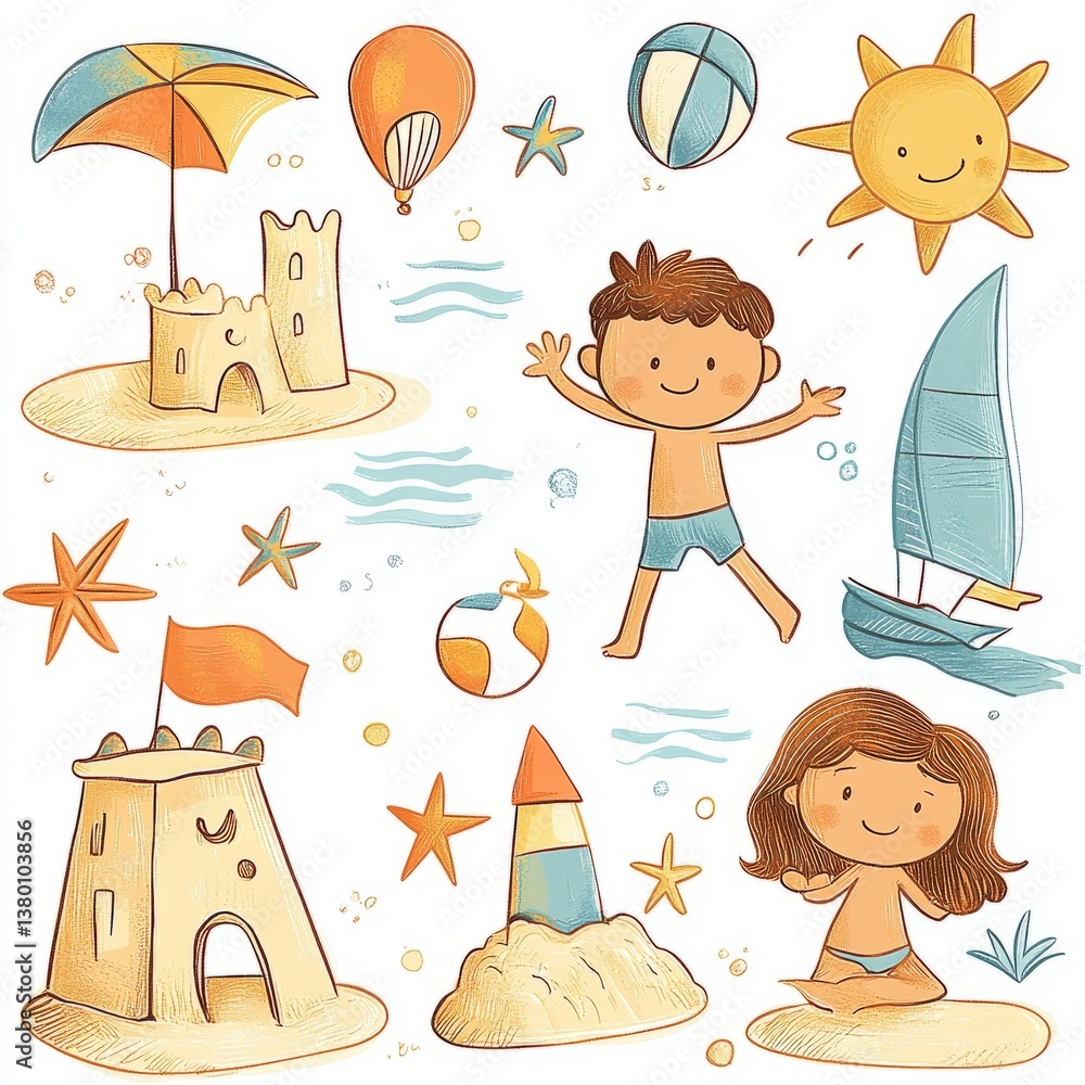 beach day clipart set Stock Illustration | Adobe Stock
