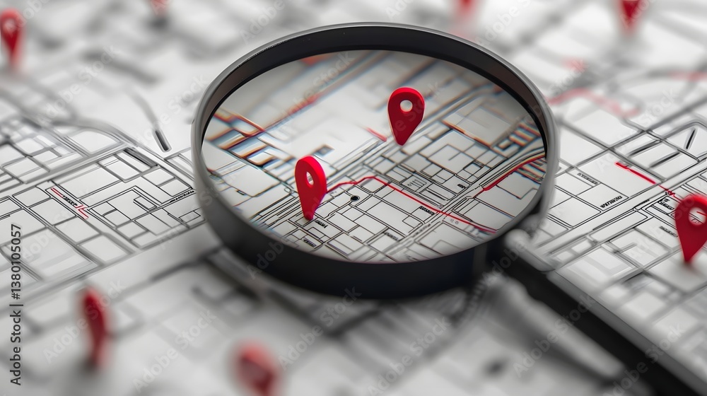 Detailed grayscale isometric map layout of a city with a specific area ...
