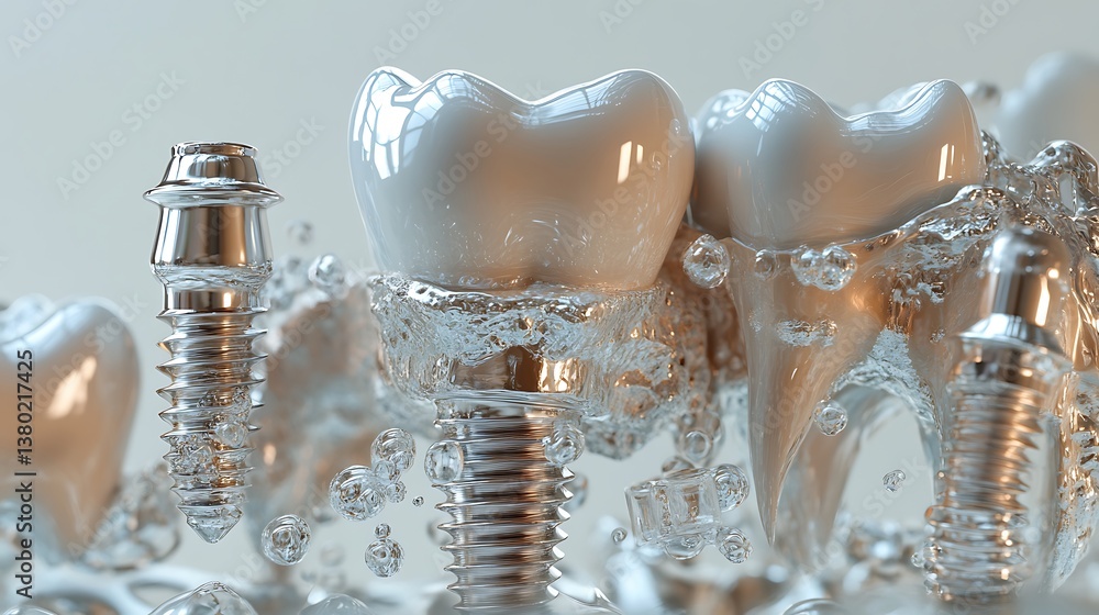 Detailed exploded diagram of a dental implant with realistic textures ...
