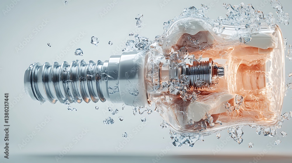 Detailed exploded diagram of a dental implant with realistic textures ...