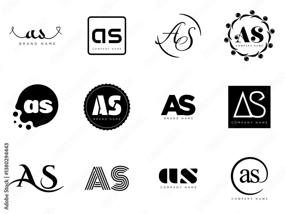AS logo company template. Letter a and s logotype. Set different ...