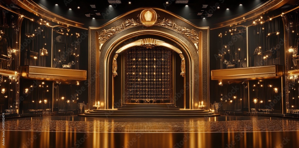 The Oscars award ceremony stage design features a golden portal door ...