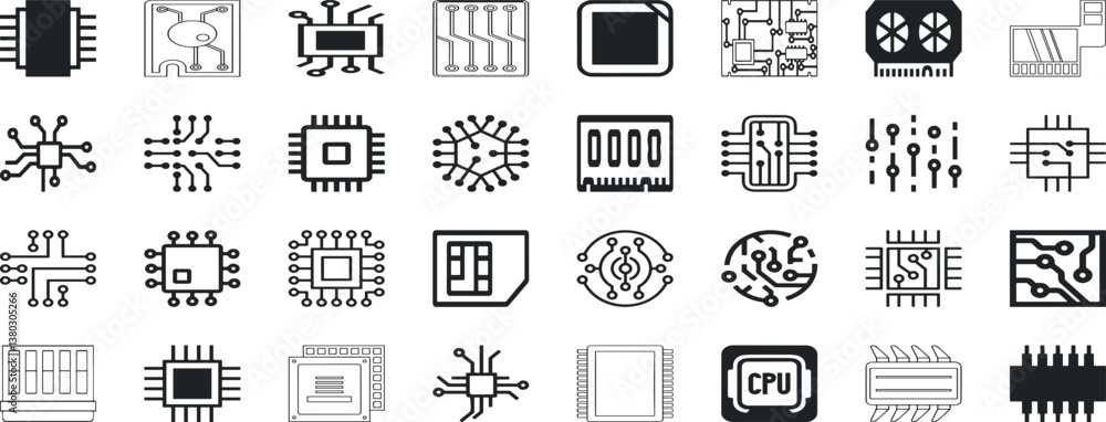 Electrical component symbols vector pack shows resistor, capacitor ...