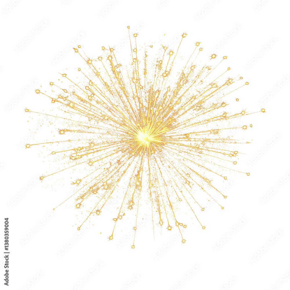 Crown shaped golden firework with bold center on transparent background ...