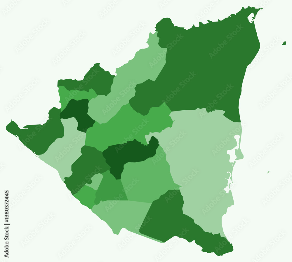 Map of Nicaragua with regions. Just a simple country border map with ...