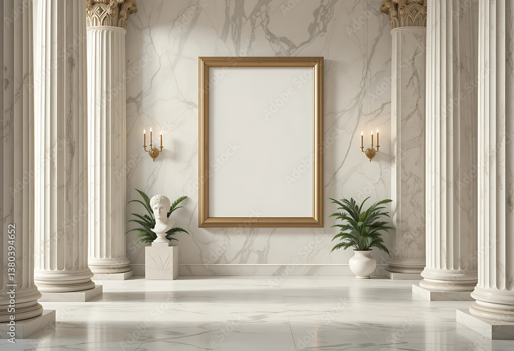 Greek Mythology-Inspired Hallway: A smooth ivory wall with subtle ...