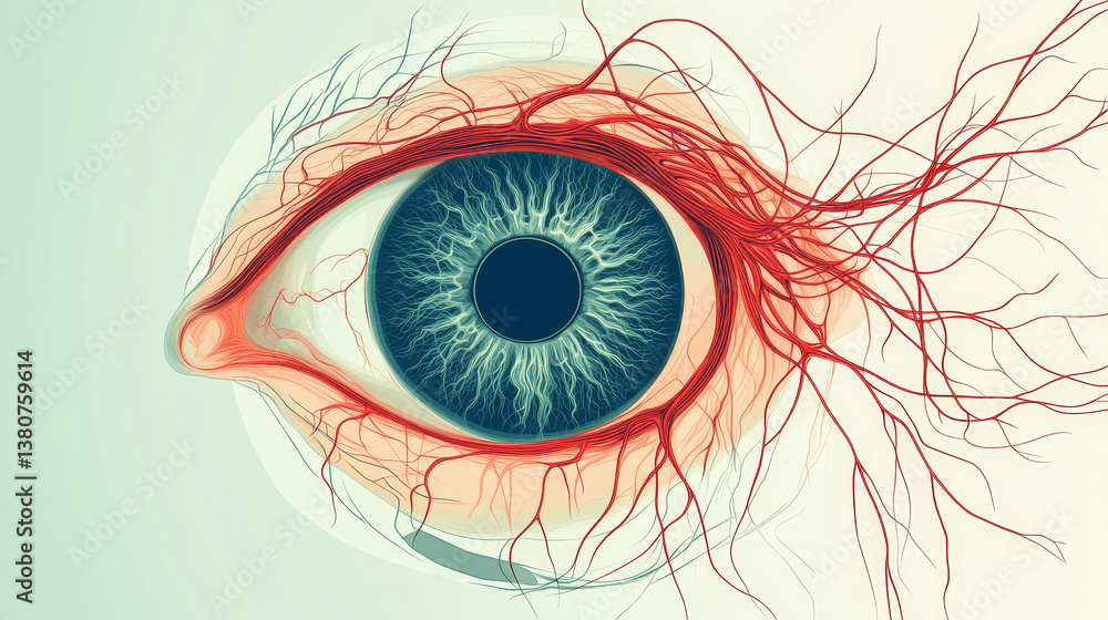 Human red eye veins set, anatomy blood vessel arteries illustration ...