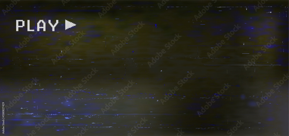 VHS PLAY. Pixel video damage overlay texture. Retro video white noise ...