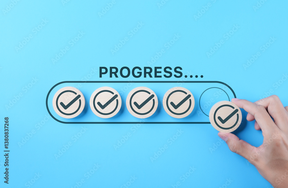 Checklist and task progress tracking concept. A hand placed the final ...