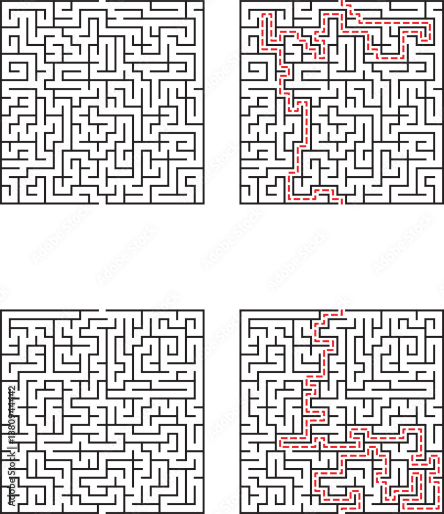 Complex Maze Puzzles Solutions, Paths, Challenges, Logic, Games Stock ...