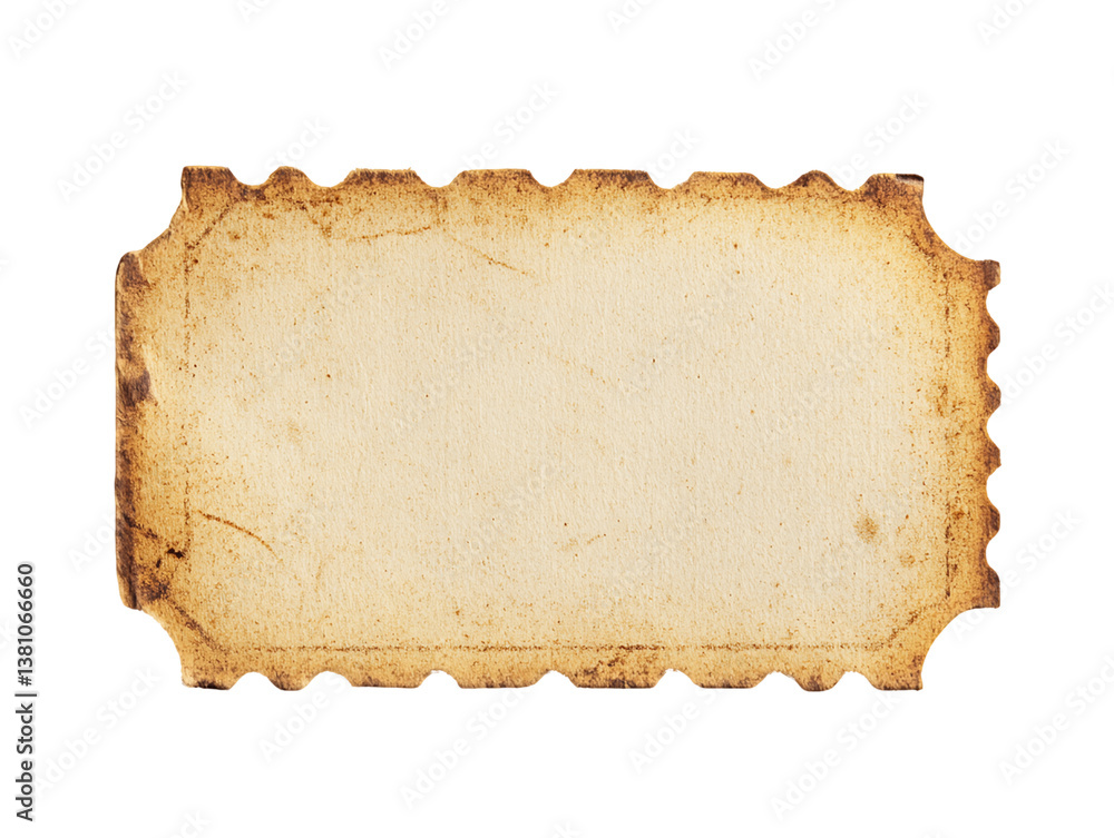 Aged Tan Paper Ticket with Burnt Edges on Transparent Background, PNG ...