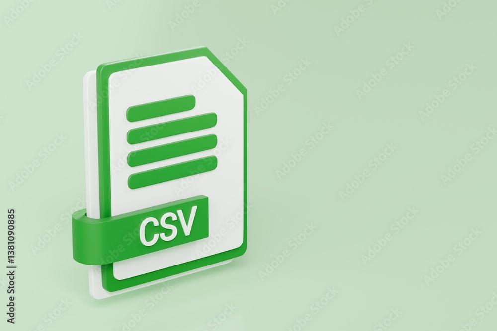 3d file folder document CSV icon. minimal word CSV sheet presentation ...