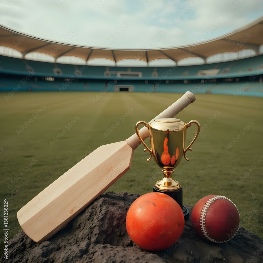 National sports day with realistic sports items including cricket bat ...