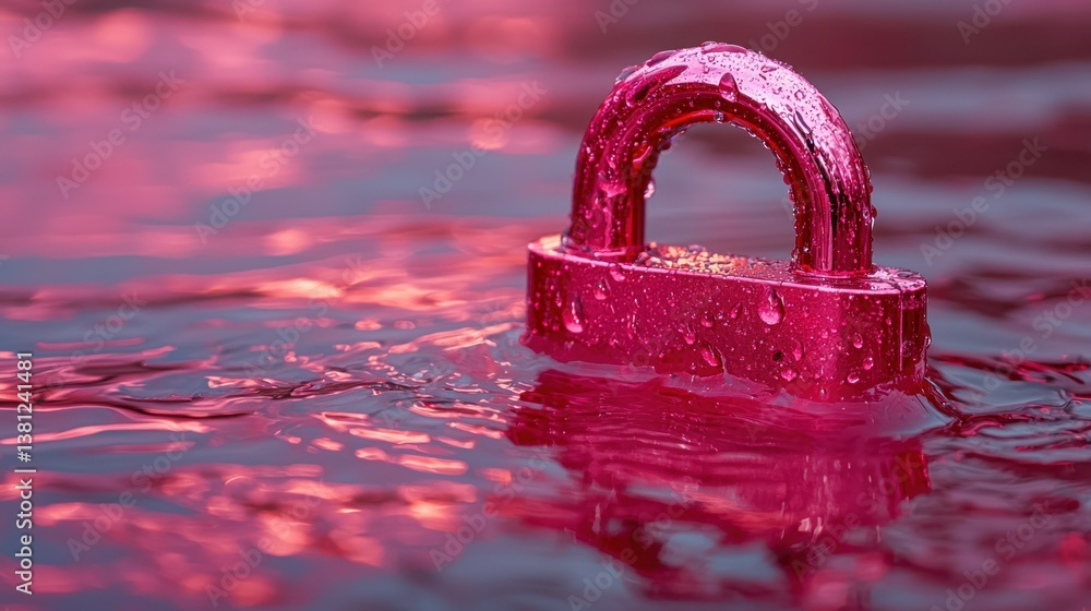Pink Padlock in Water: A Symbol of Vulnerability and Risk Stock ...