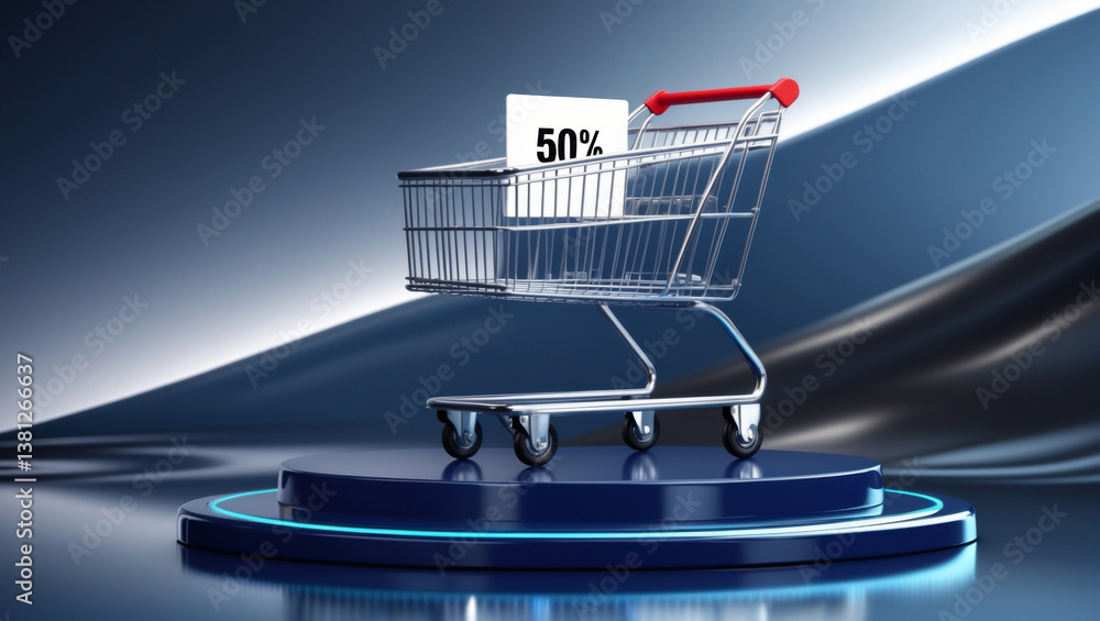 Promotional shopping cart with a 50 percent discount displayed in a ...