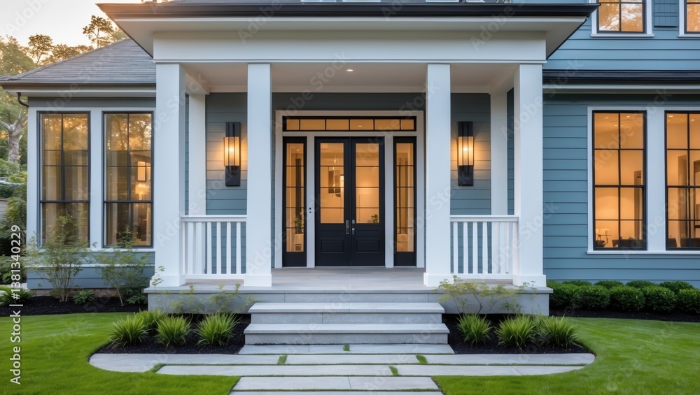 Portico leading to the entrance of a sheltered building, featuring a ...