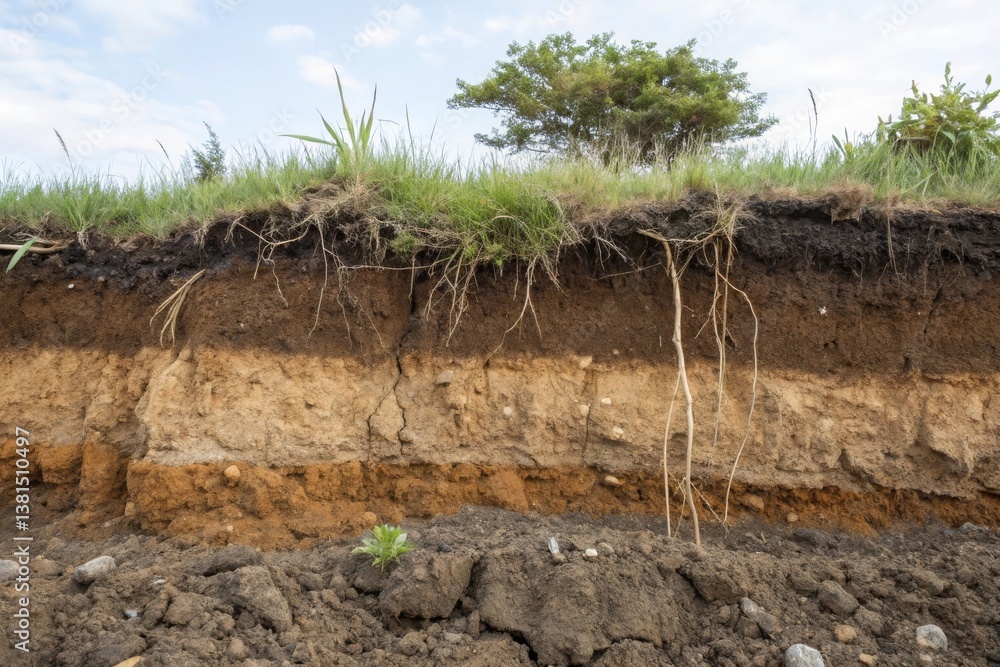 Examining soil layers organic matter sand clay and roots in an ...