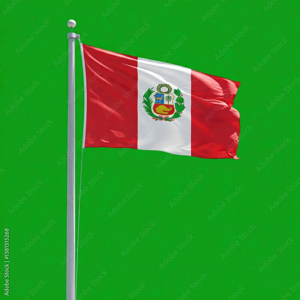 national flag of peru nation waving on the wind, banner on greenscreen ...