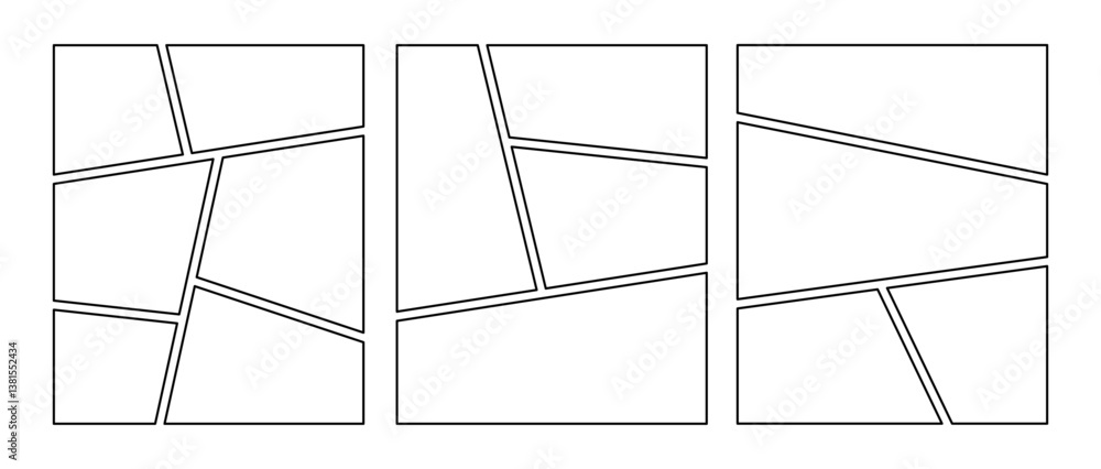 Collage grid manga book template. Comic strip background frame set on ...