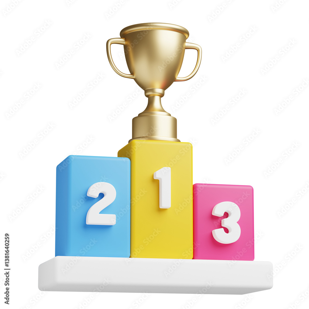 Winner podium with gold trophy cup. Award pedestal for first, second ...