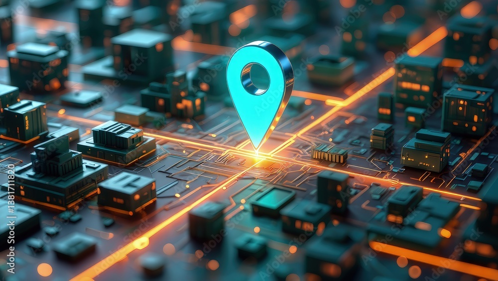 Digital ai map shows gps pins innovating delivery services and future ...